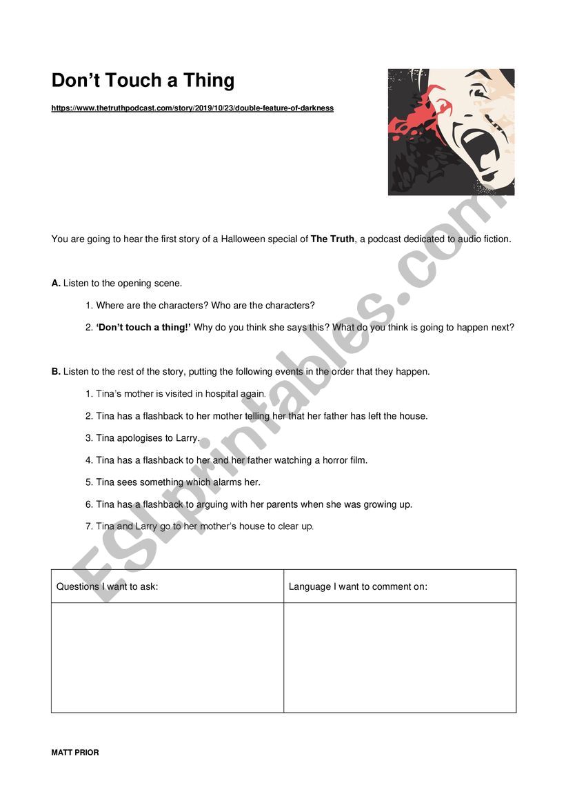 Don´t Touch a Thing - ESL worksheet by Matt Prior