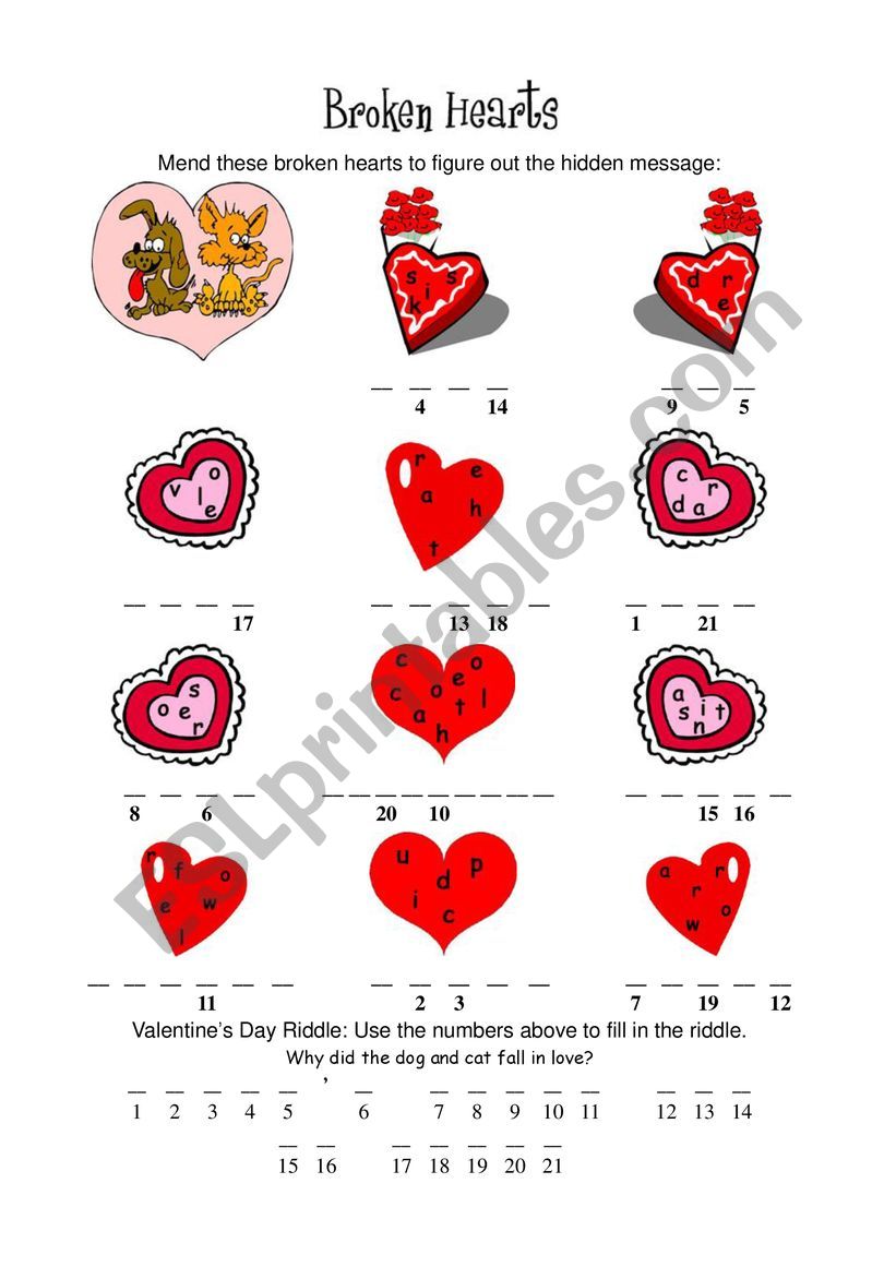 English worksheets: Broken hearts
