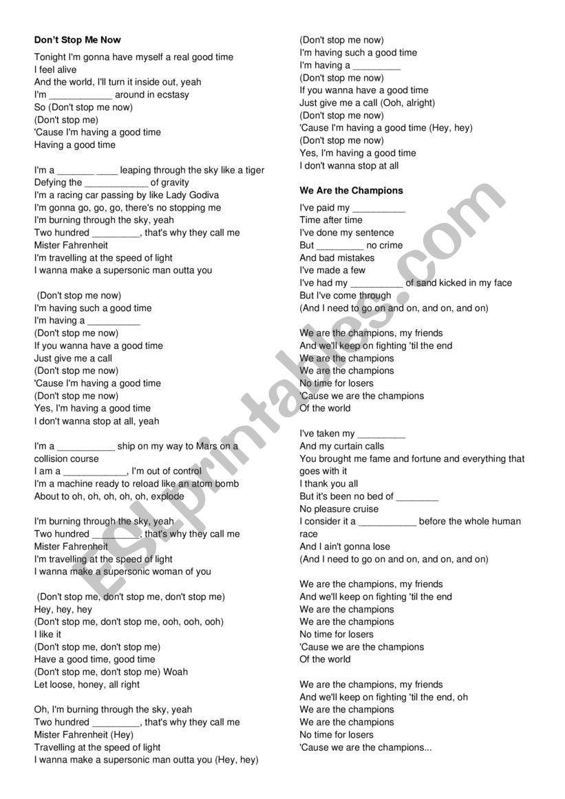 Queen Listening - Donï¿½t Stop Me Now & We Are The Champions - ESL ...