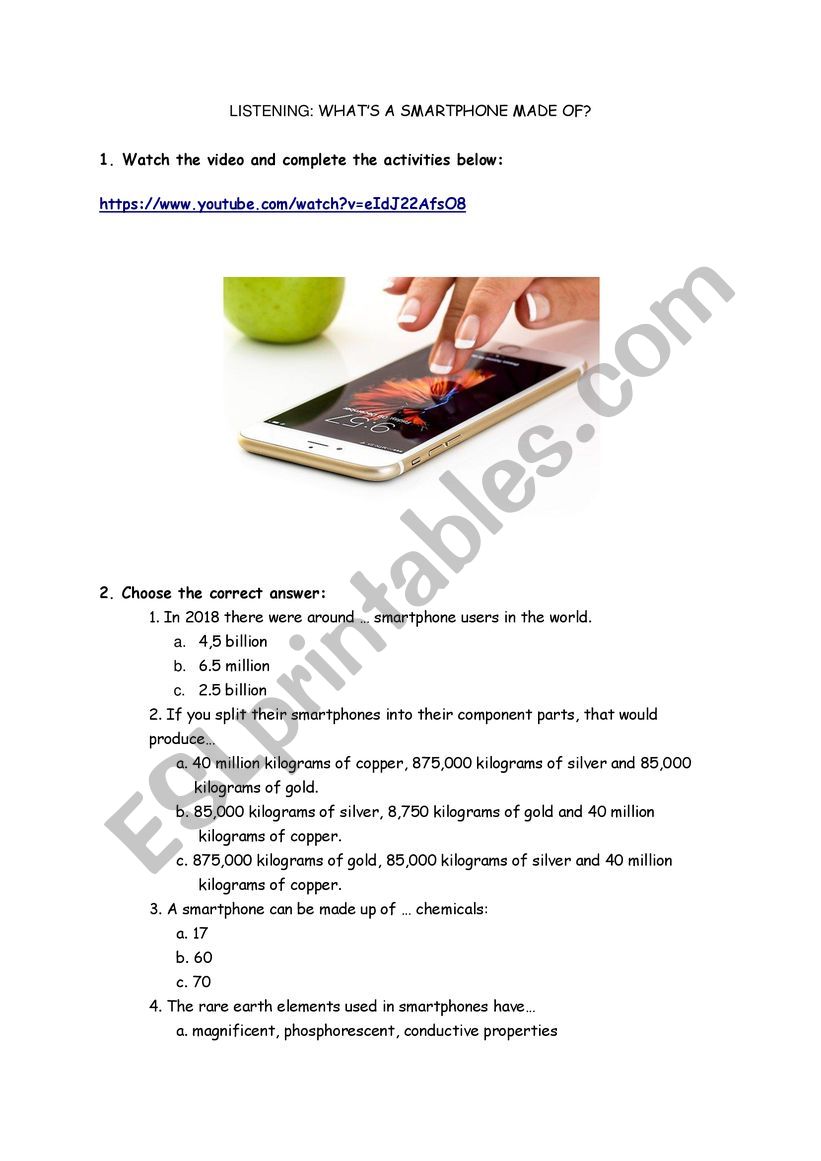 What´s a Smartphone Made of? - ESL worksheet by magicfalcon684