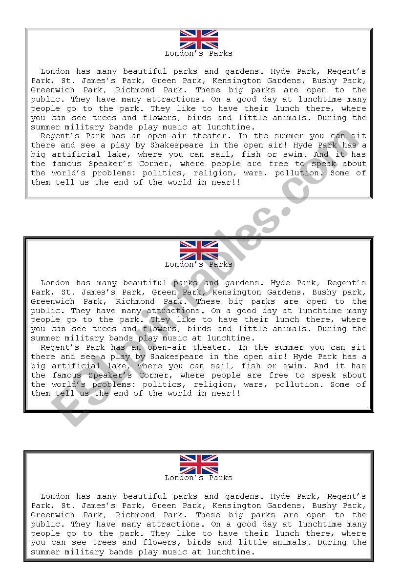 LondonÂ´s Parks - ESL worksheet by Sofietes