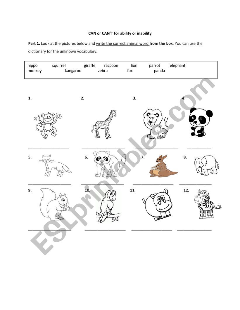 Can or canï¿½t for ability or inability - ESL worksheet by buzumculer