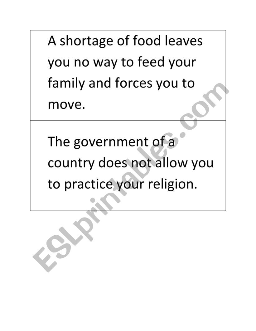 English worksheets: Migration/Pull and Push factors