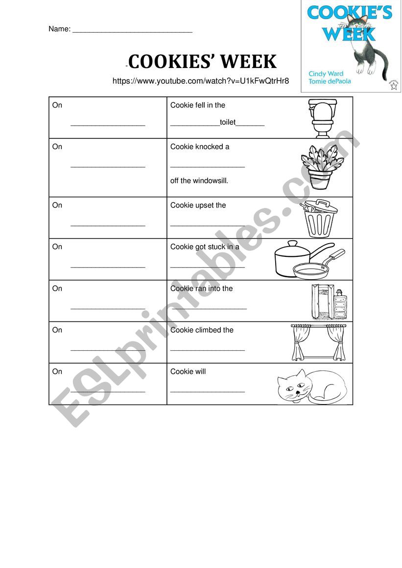 Cookieï¿½s Week, days of the week - ESL worksheet by mibars