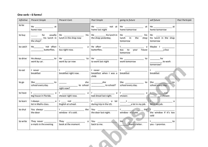 One Verb - Six Forms - ESL worksheet by jo-berg