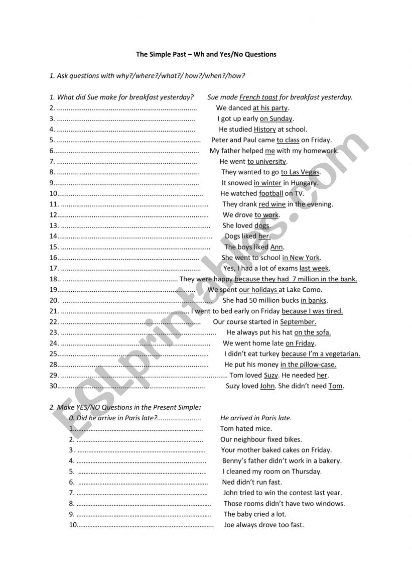 The Simple Past – Wh and Yes/No Questions - ESL worksheet by hangol@t ...