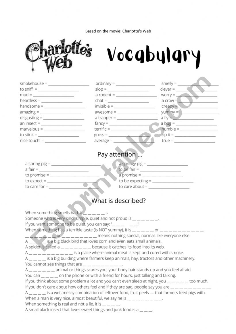 Charlotte Web Movie Vocabulary - ESL worksheet by tulka Charlotte Web Movie Vocabulary - ESL worksheet by tulka
