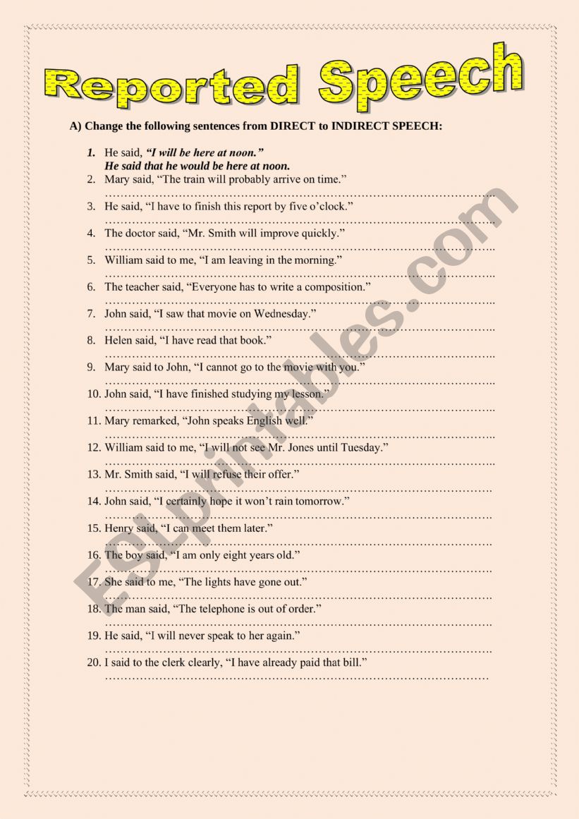 Reported speech 2 - ESL worksheet by somairiadh