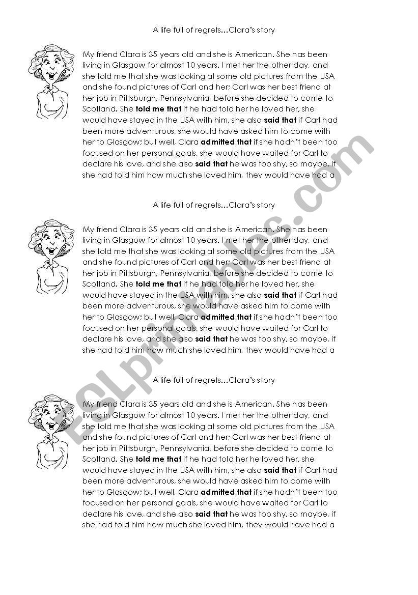 A life full of regrets...Clara´s story - ESL worksheet by Fernanda_Bersabe