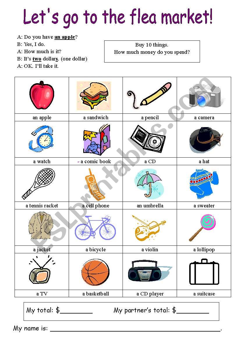 Let´s go to the flea market HOW MUCH IS IT - ESL worksheet by tsukarechatta