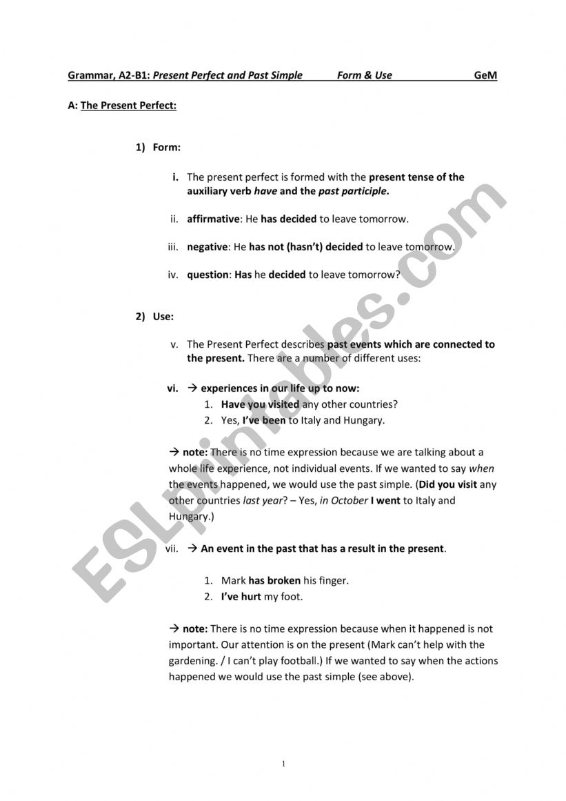 The Present Perfect Tense Form Use ESL Worksheet By Manuelgeier the-present-perfect-tense-form-use-esl-worksheet-by-manuelgeier