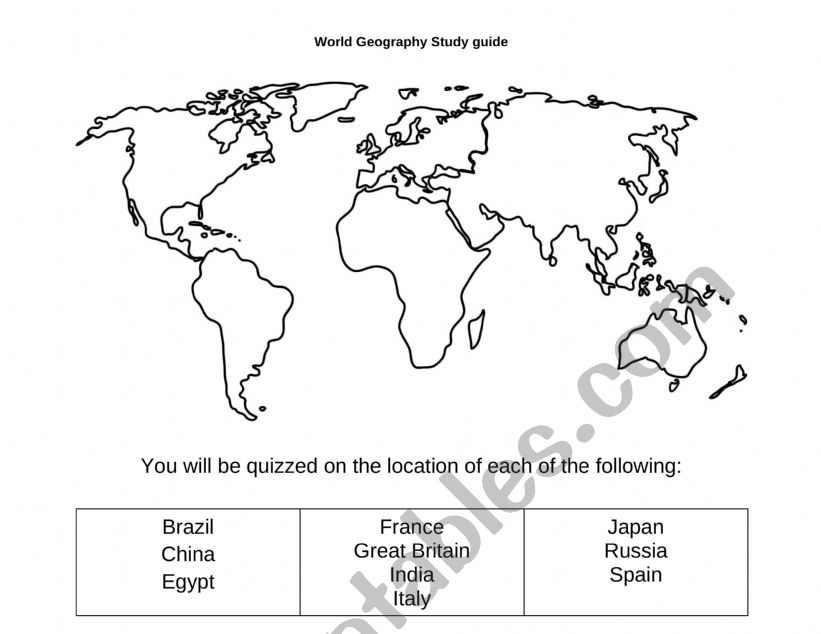 English worksheets: Major countries in the world