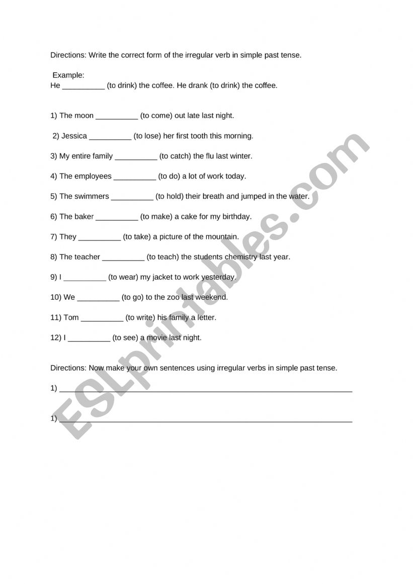 Simple Past Irregular Verbs - ESL worksheet by Airoll