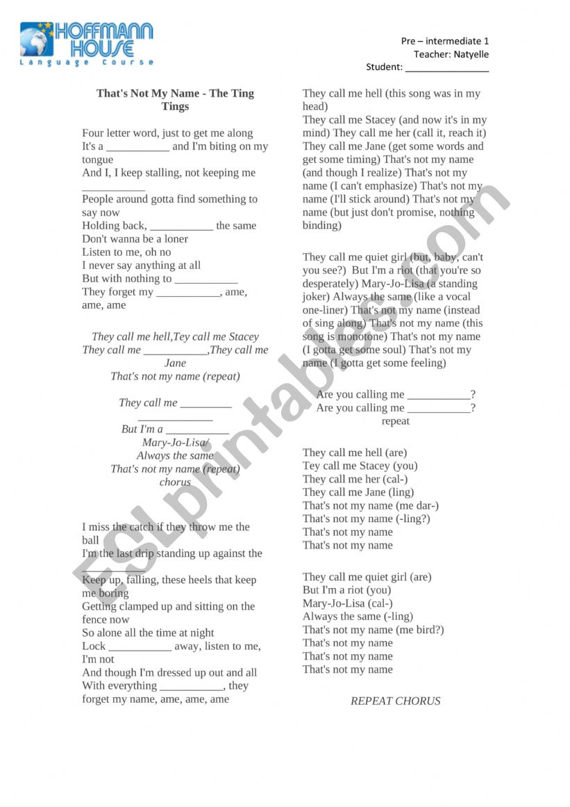 Thatï¿½s not my name - ESL worksheet by natyyvidizz