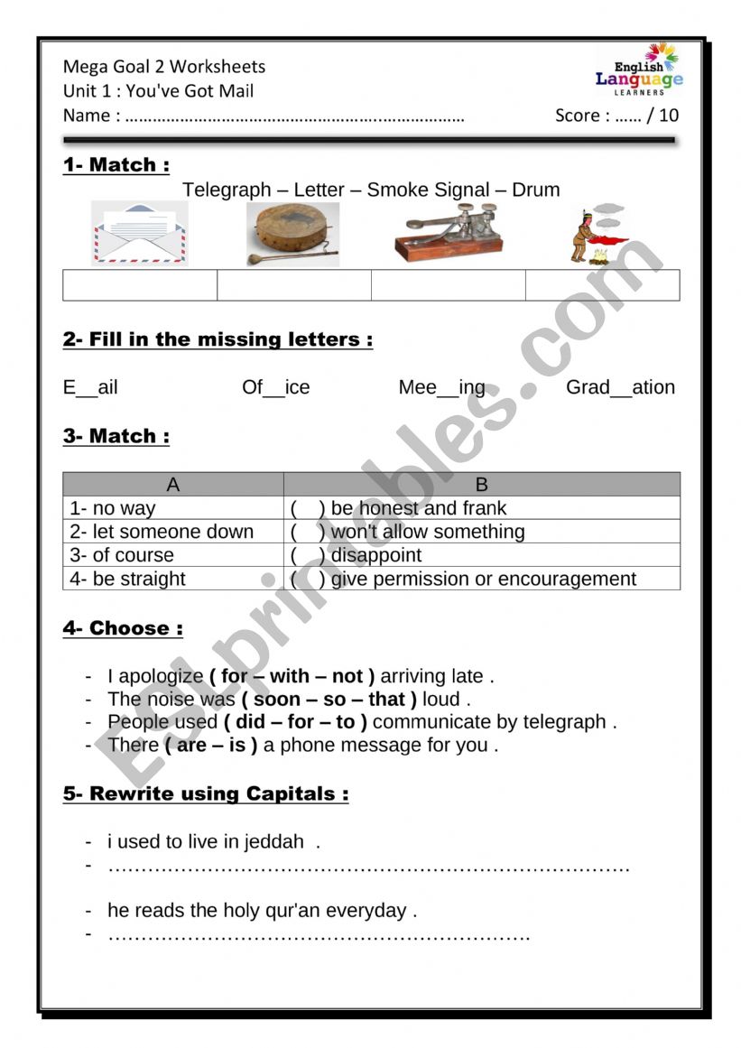 English worksheets: worksheet you ve got mail