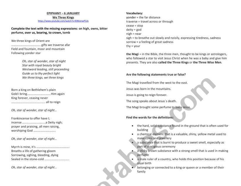 English worksheets: Three kings