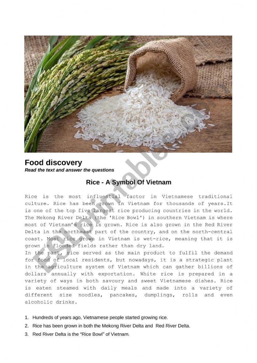 English worksheets: Rice in Vietnam