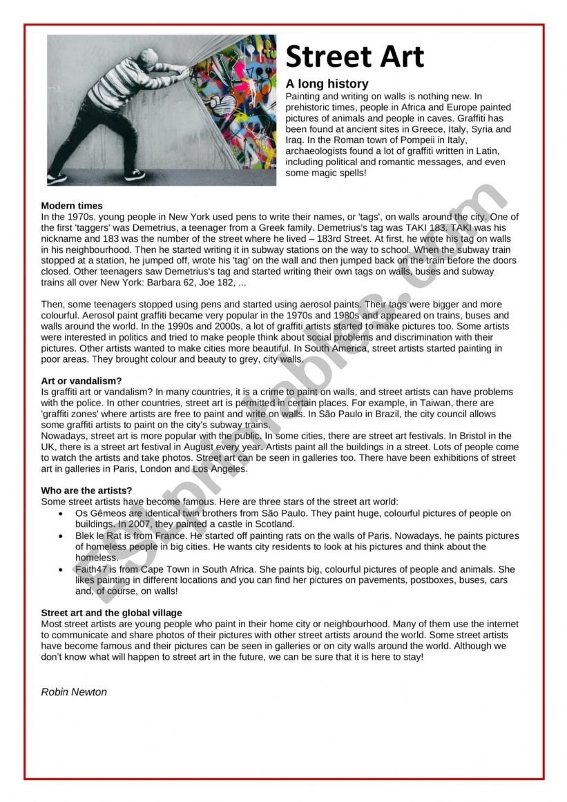 English worksheets: Street art
