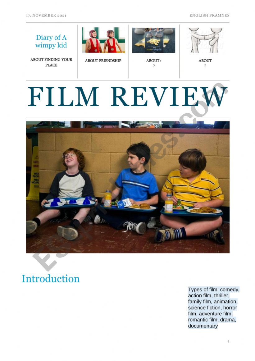 Diary of a wimpy kid - ESL worksheet by kjetilbassist