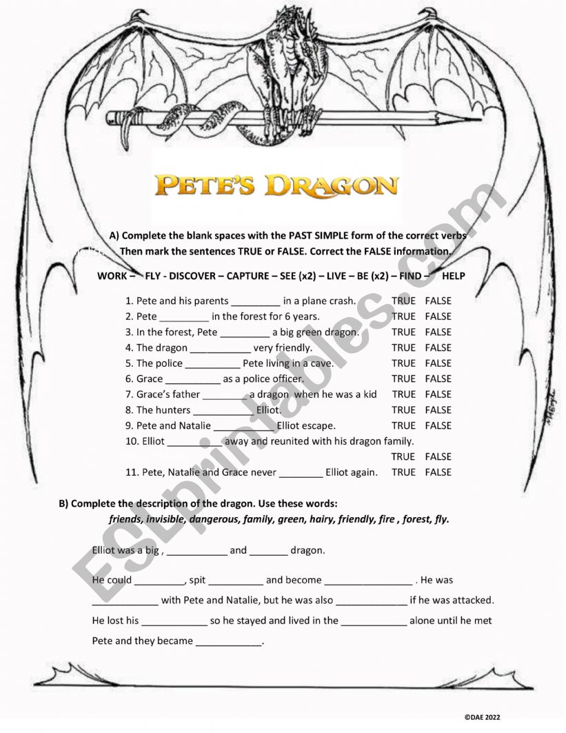 PeteÂ´s Dragon Movie worksheet - ESL worksheet by diegomdq