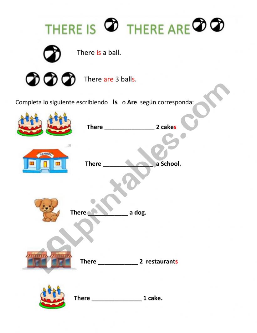THERE IS AND THERE ARE PRACTICE - ESL worksheet by Valen88