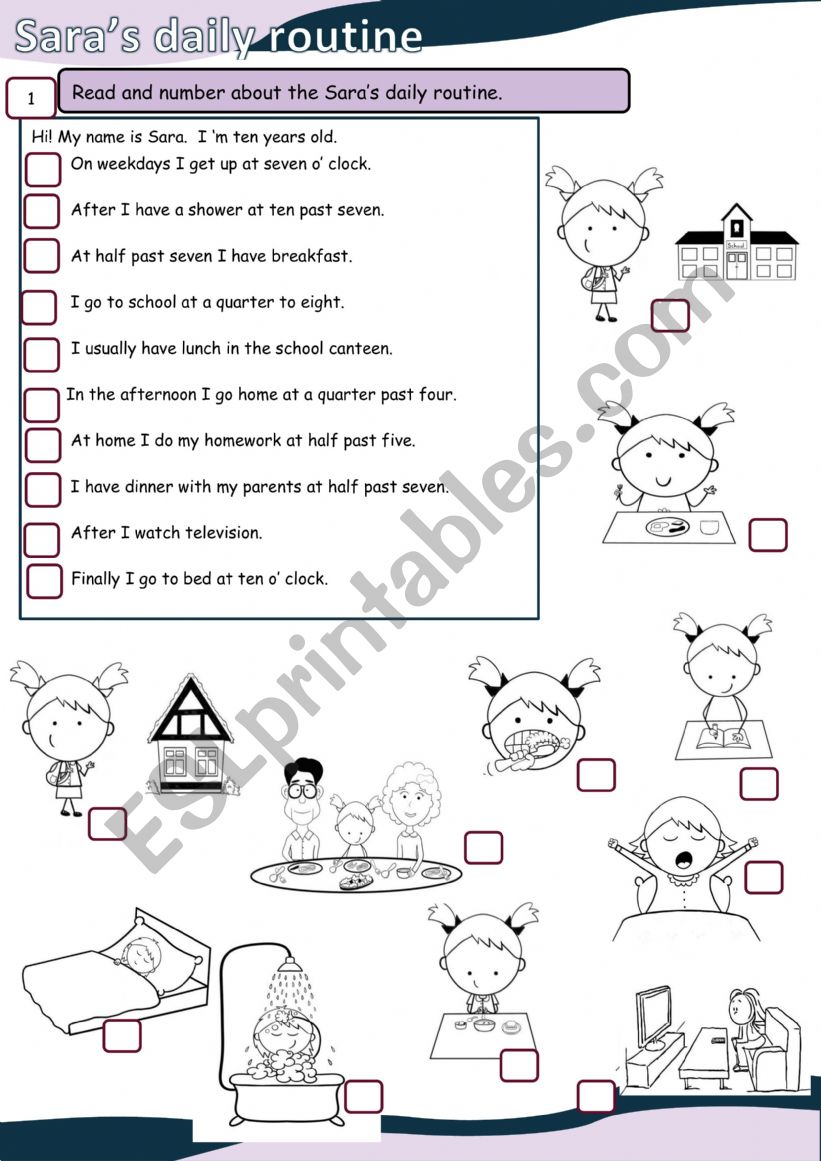 SARAï¿½S DAILY ROUTINE - ESL worksheet by cati nucera