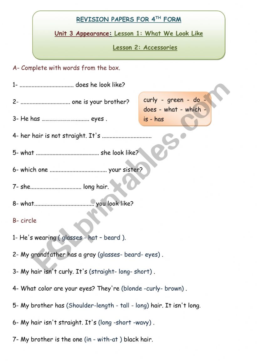 appearance - ESL worksheet by Imen jiji