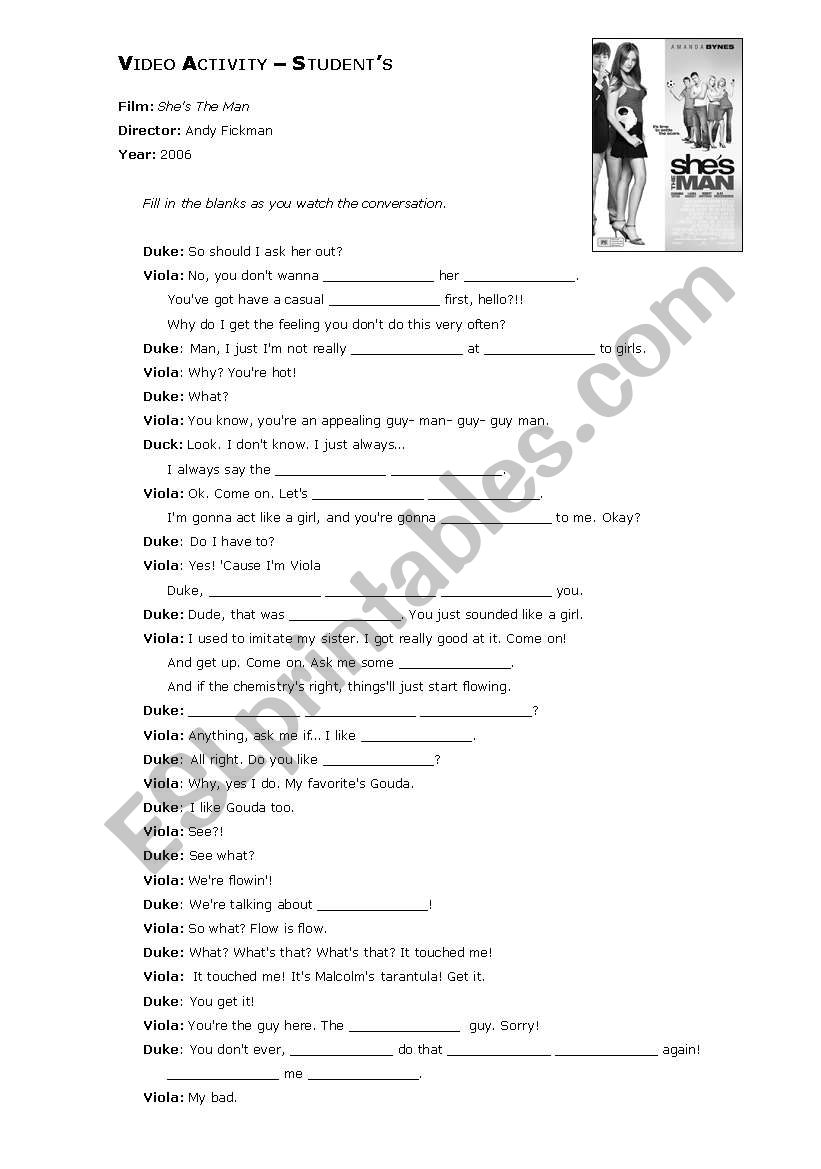 Movie Activity - She´s The Man - ESL worksheet by rafaelxfx