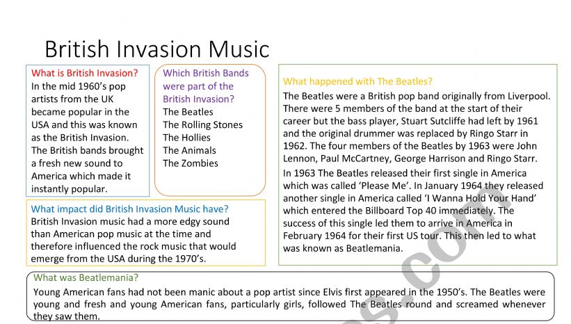 English worksheets: The British Invasion