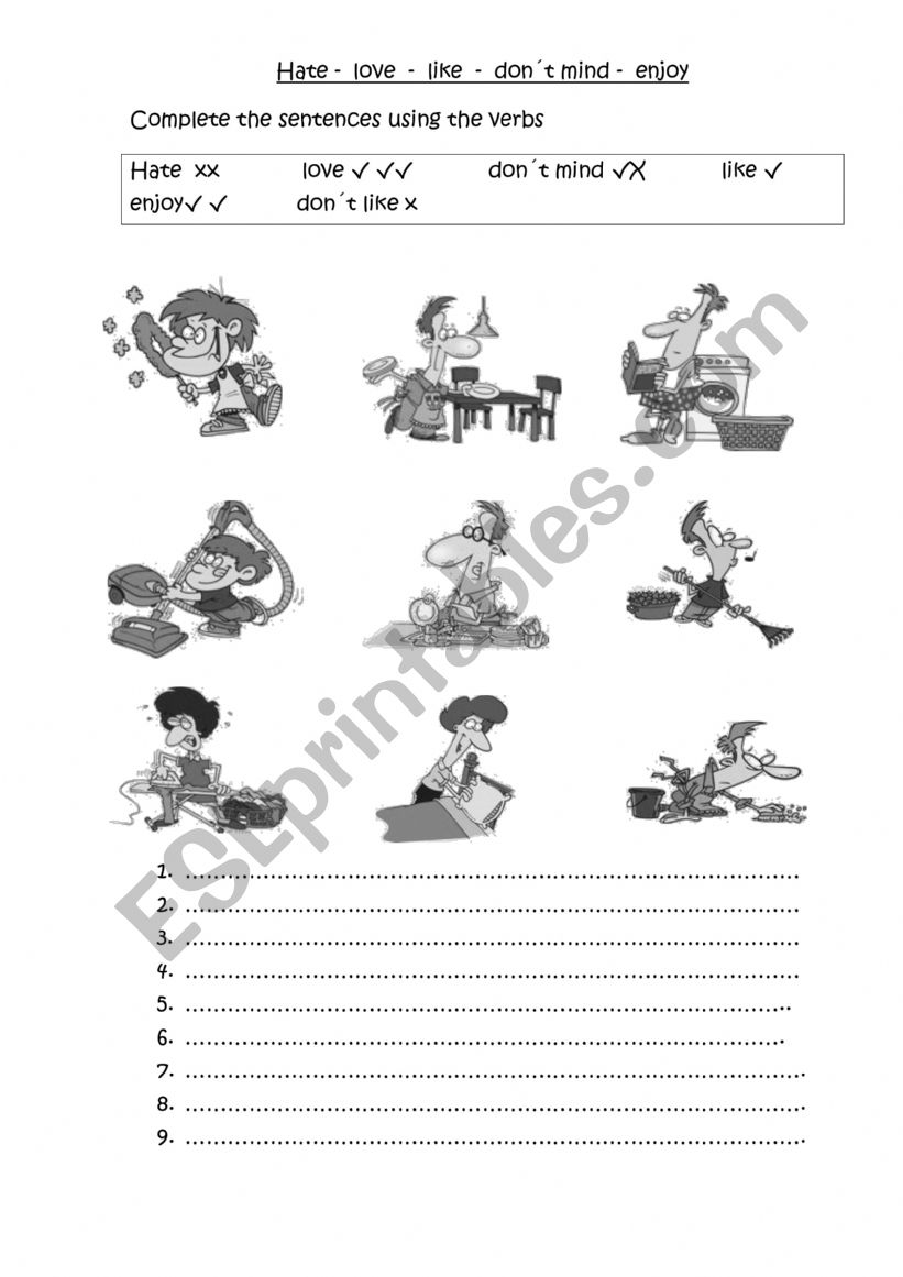 Love hate don`t like - ESL worksheet by woodylai