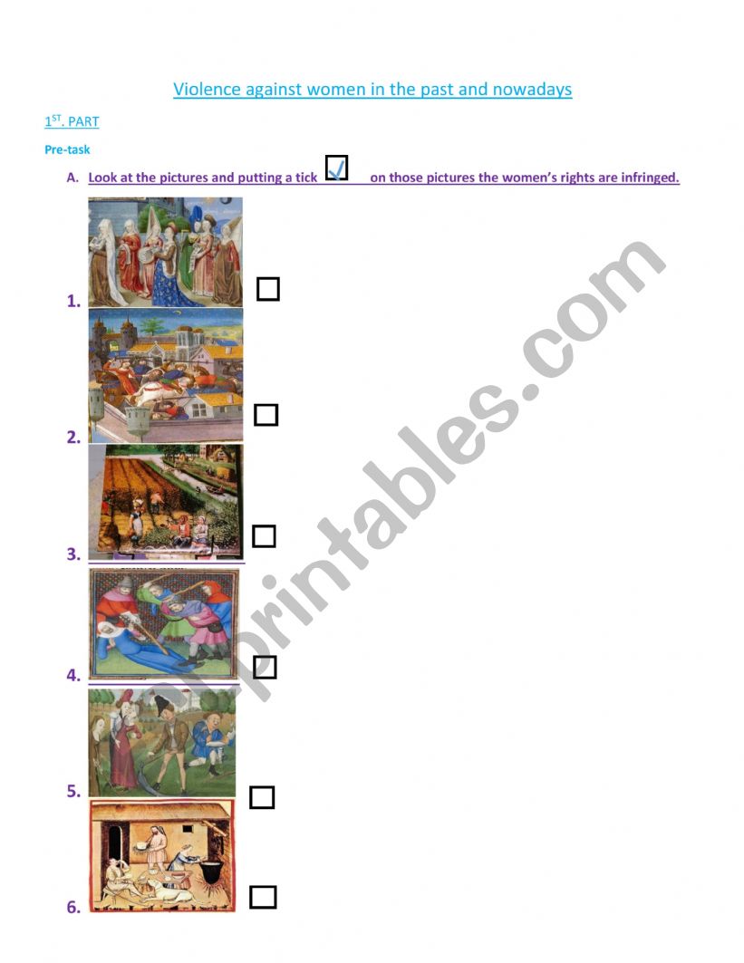 Violence against women in the past and nowadays - ESL worksheet by ...