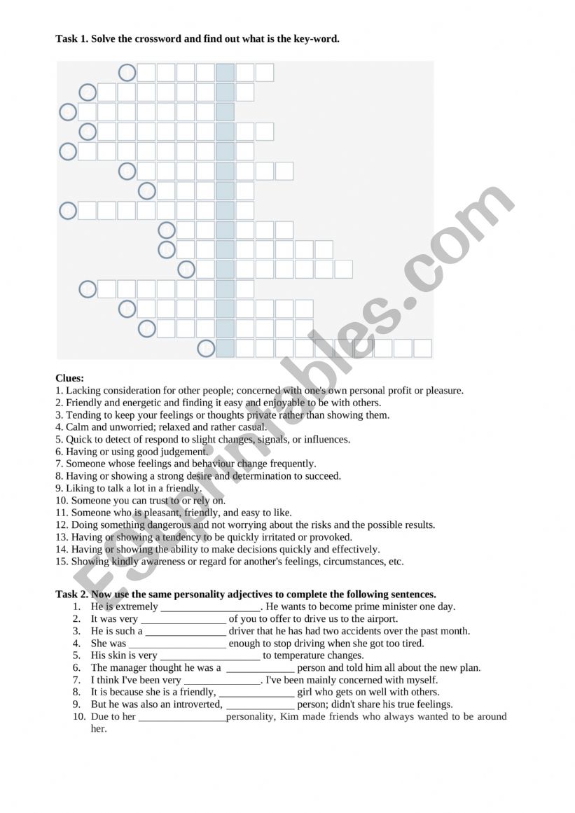 Vocabulary: Types of characters - ESL worksheet by MichelleYoumans