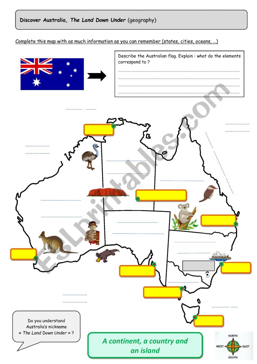 English worksheets: Australiaï¿½s map
