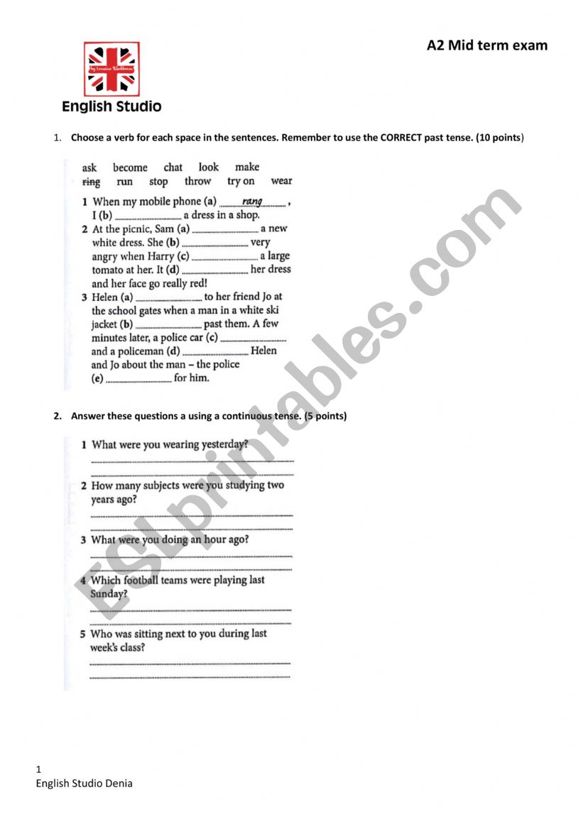 Exam Review A2 LEVEL - ESL worksheet by palomaenglishstudio Exam Review A2 LEVEL - ESL worksheet by palomaenglishstudio