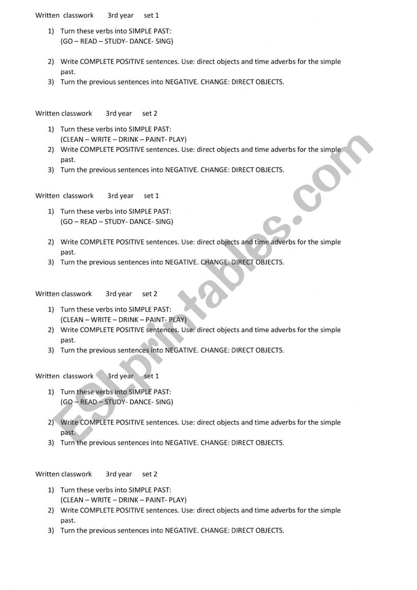 English worksheets: simple past