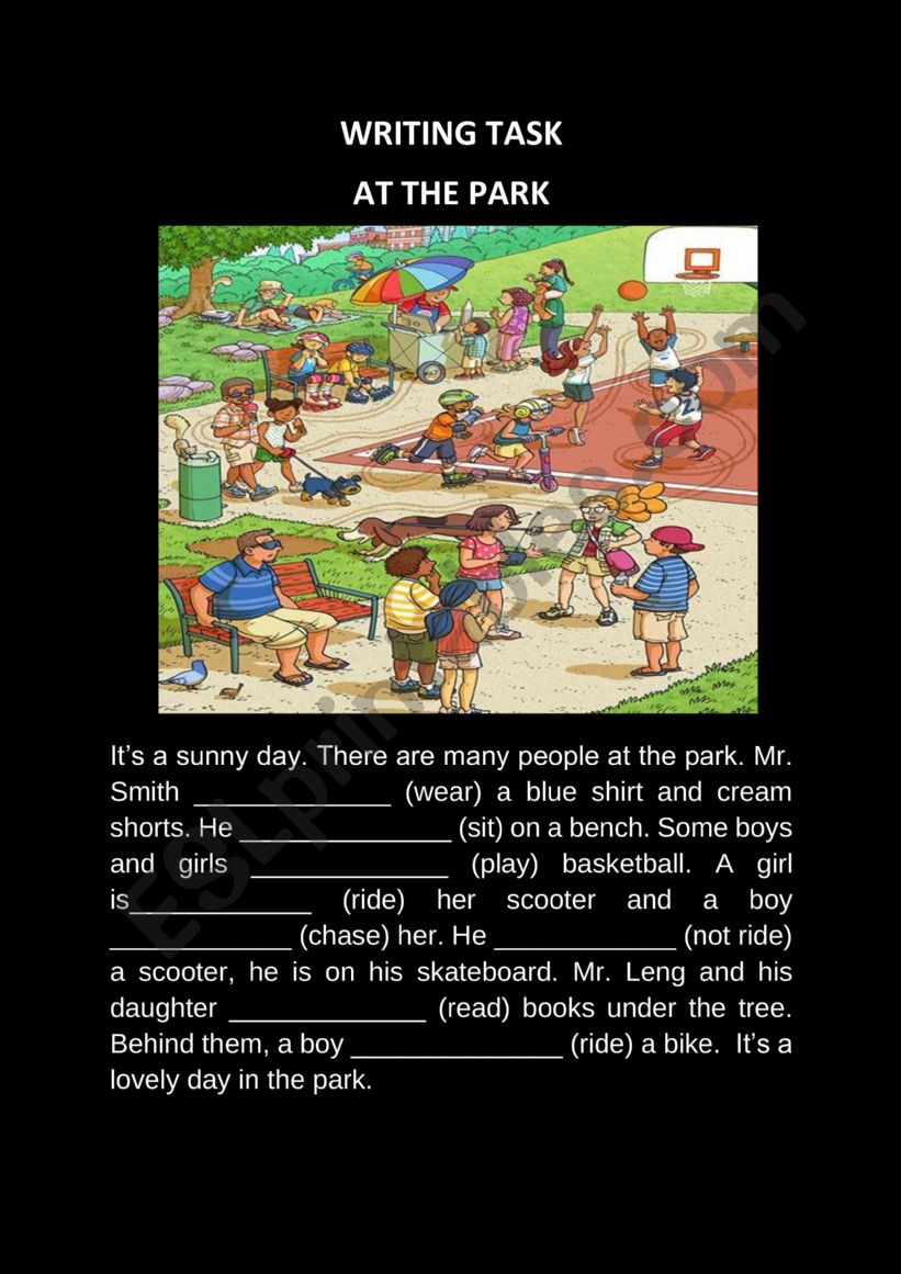 English worksheets: Writing (A The Park)
