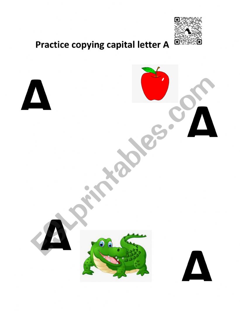 English worksheets: Practice copying capital letter A
