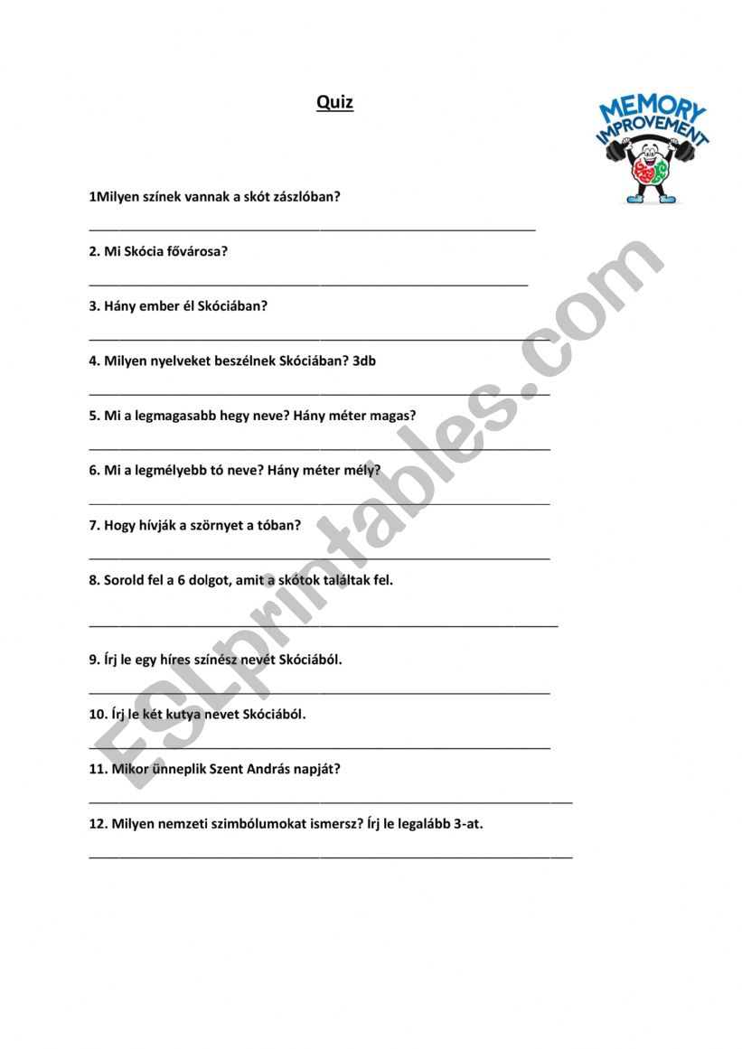 English worksheets: quiz Scotland