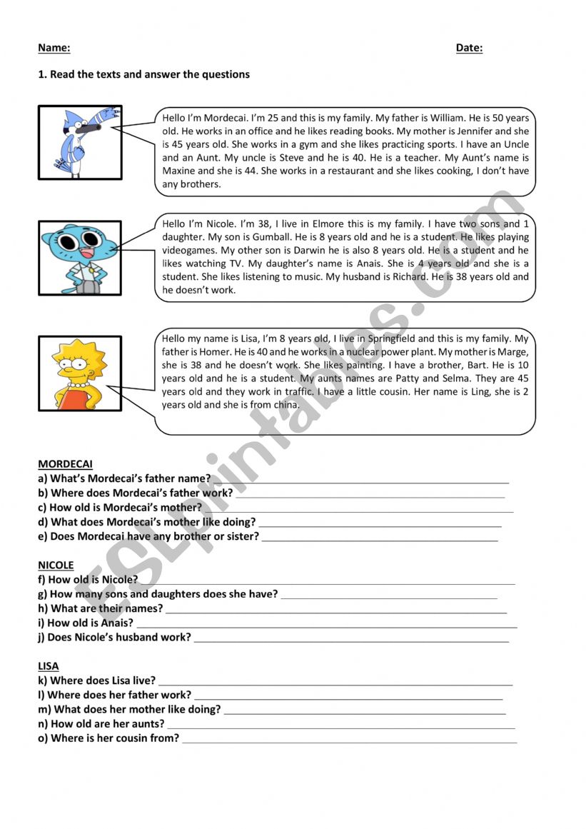 English worksheets: Family Members