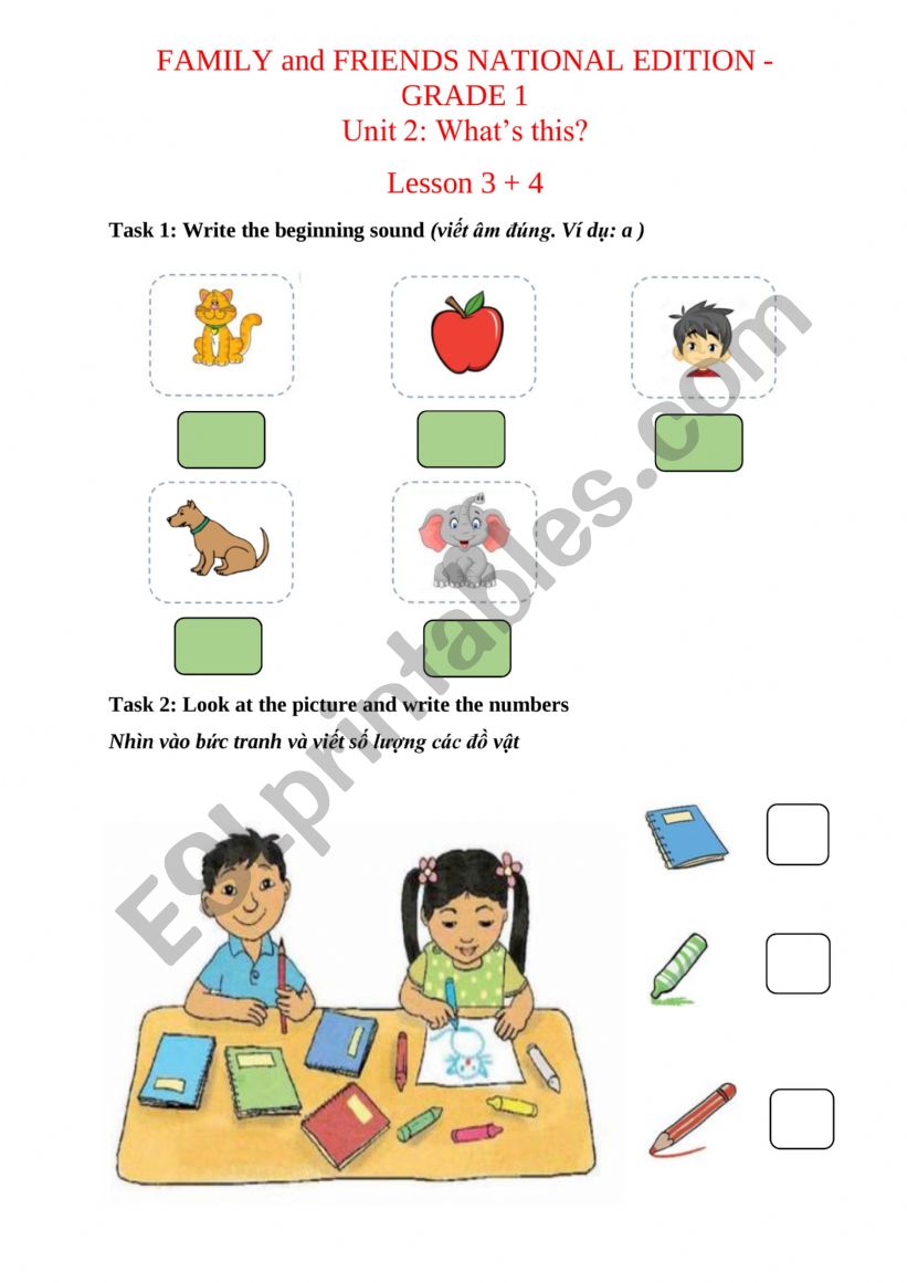 English worksheets: FF1-unit2-lesson 3+4