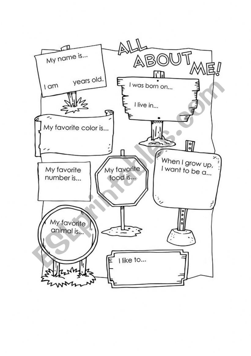 All About Me Printable English Language Learners