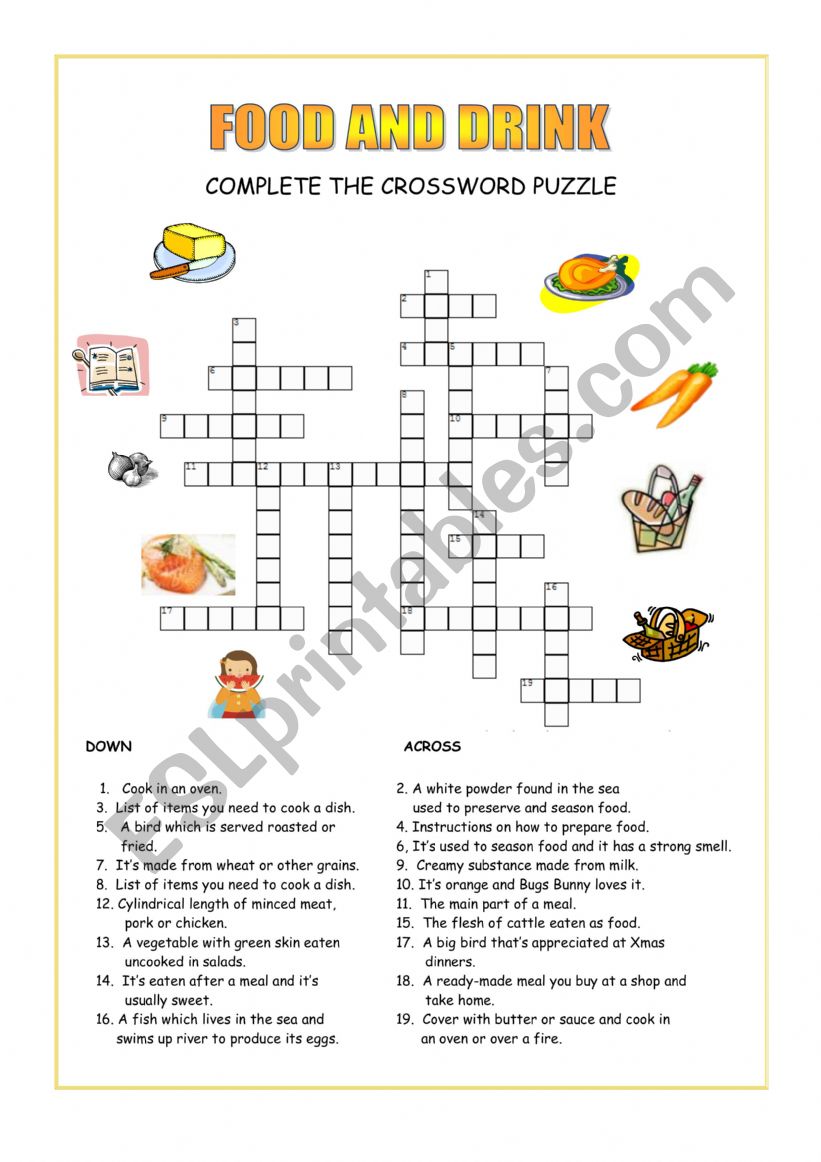 English worksheets: Food and Drink Crossword
