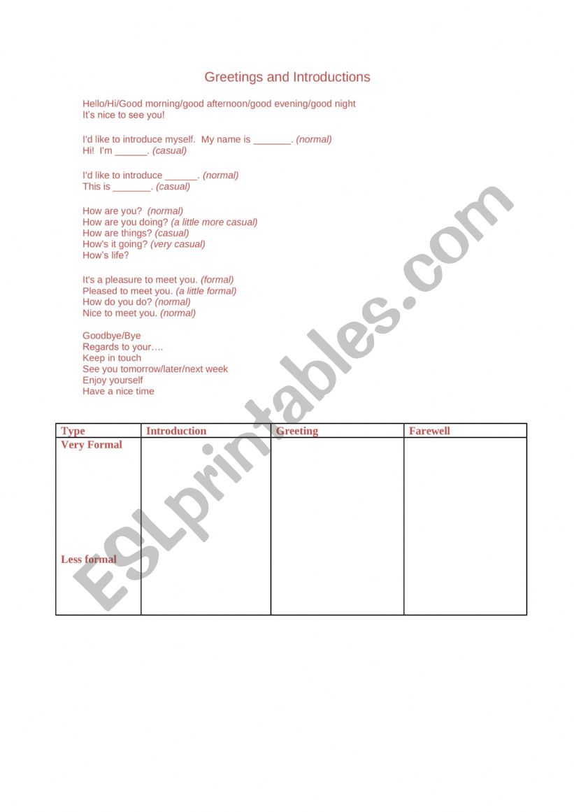 English worksheets: Greeting and Introduction