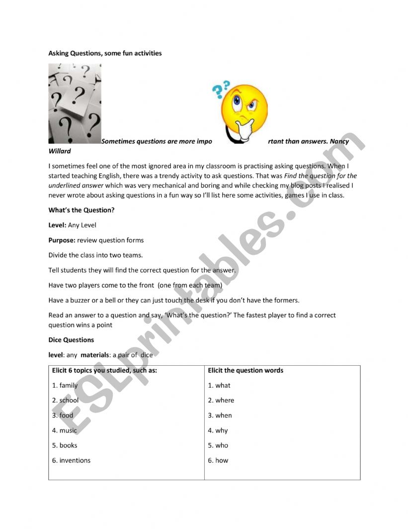 English worksheets: Askingquestions