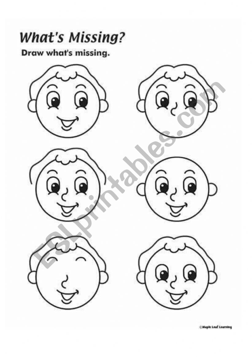 English worksheets: parts of the face