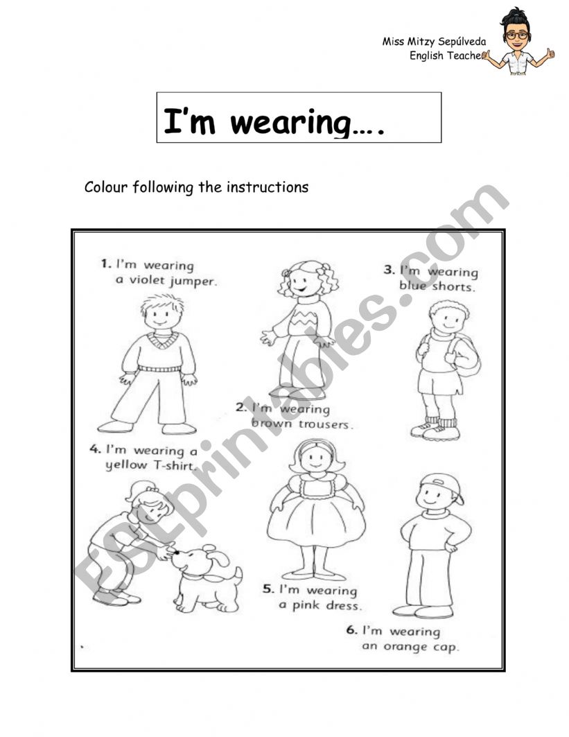 English worksheets: I m wearing