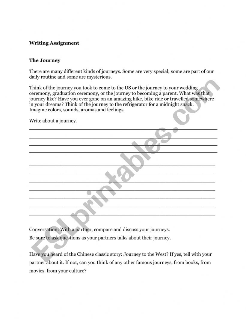 English worksheets: The Journey-Writing and Speaking