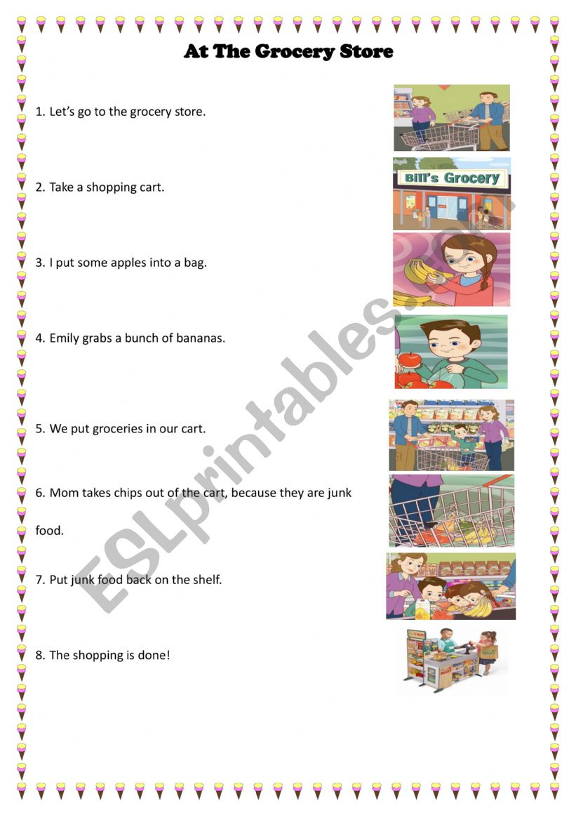 English worksheets: at grocery store