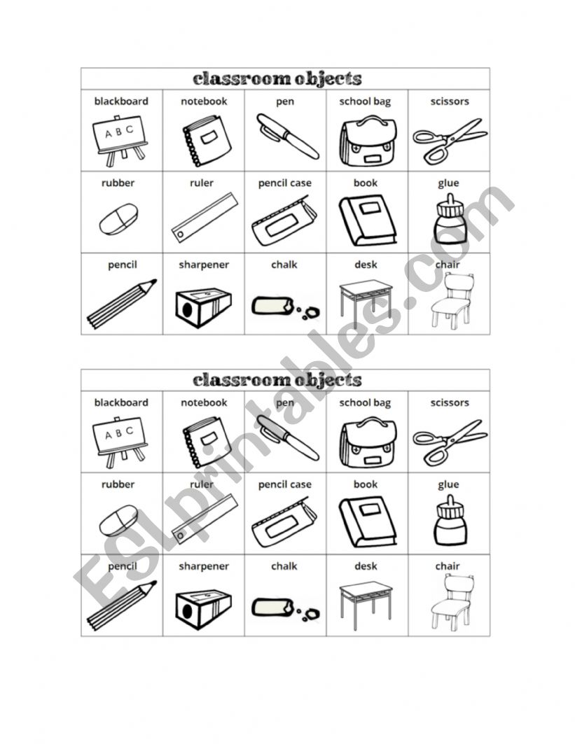 English Worksheets Classroom Objects