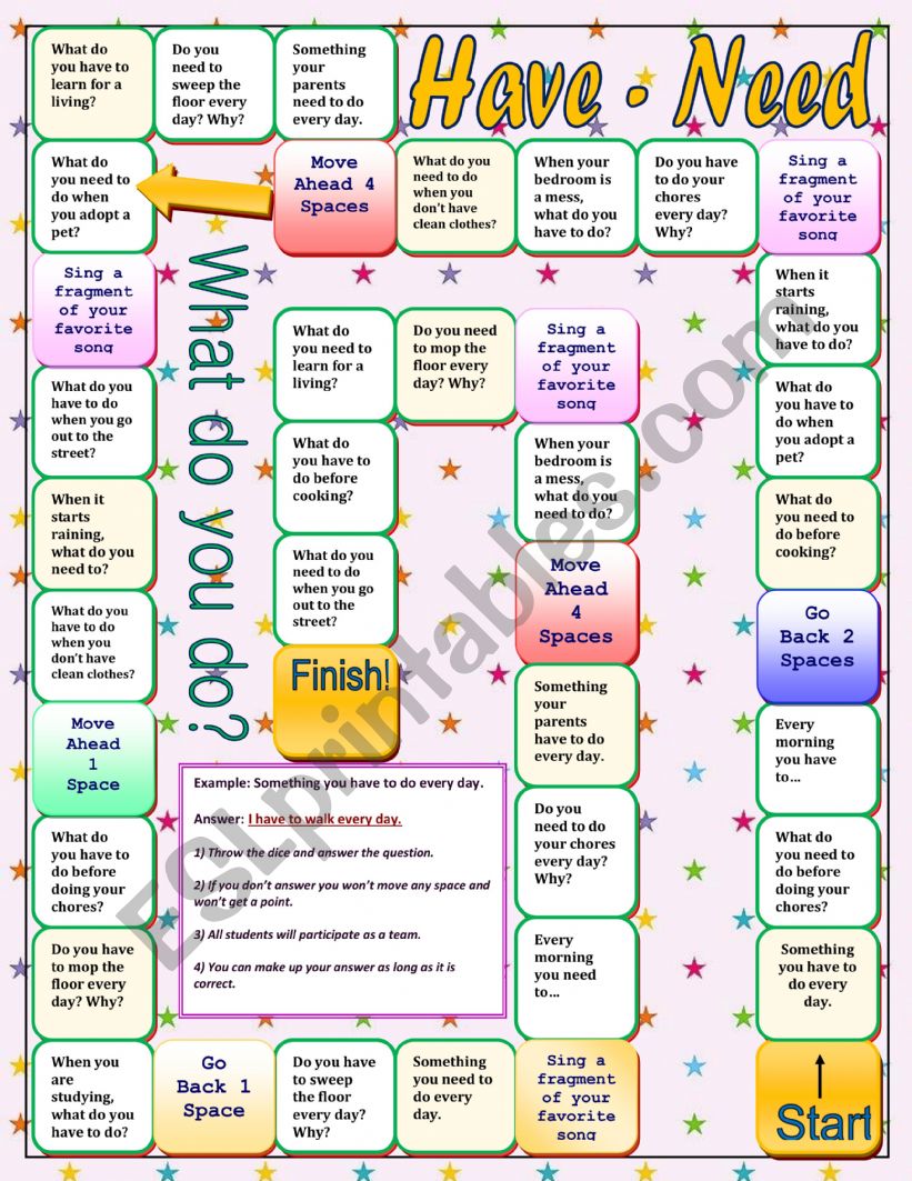 English worksheets: Have-Need board game